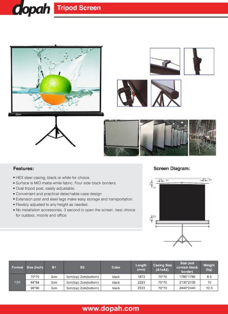Dopah Tripod Screen 96" X 96" (8' X 8') Matt White - Dopah